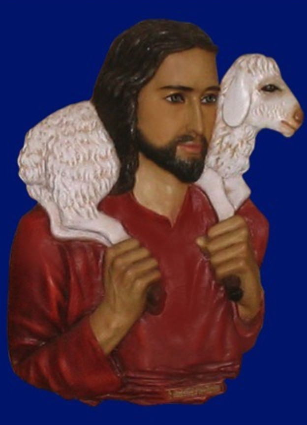Good Shepherd Relief Plaque - 24 Inch - Hand-painted Polymer Resin