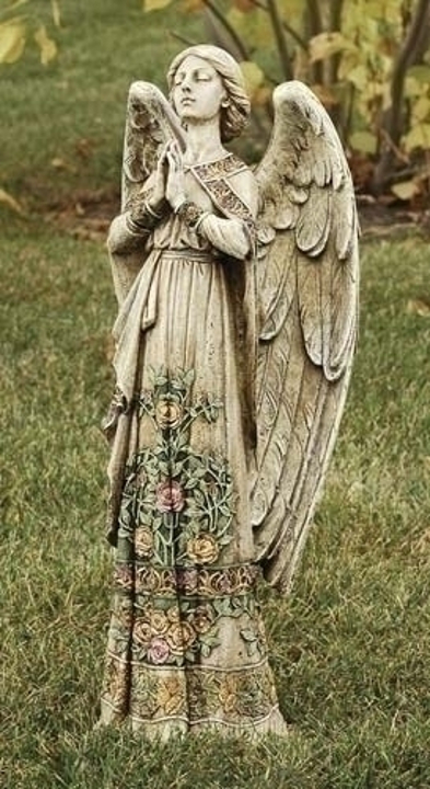 Rose Praying Angel Outdoor Garden Statue - 24 Inch - Resin Stone Mix