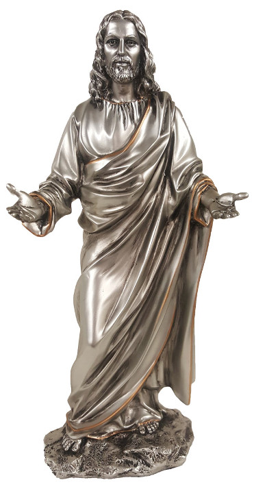 Welcoming Christ Statue - 12 Inches - Pewter Style Finish with Golden ...