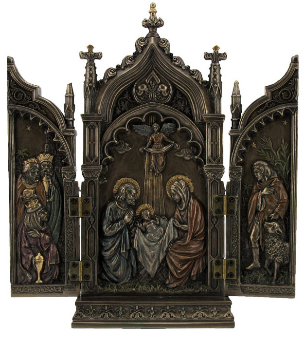 Nativity Scene Triptych - 8.5 Inch H x 7.5 Inch W - Cold-cast Bronze ...
