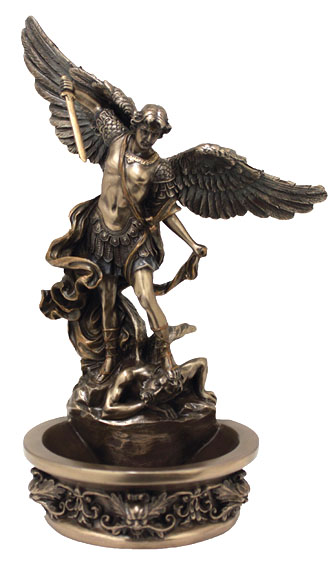 St. Michael Holy Water Font - 8 Inch - Lighly Hand-painted Bronze ...