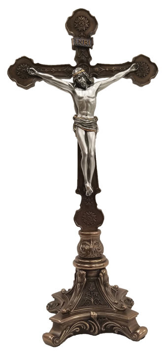 Double-sided Standing Altar Crucifix - 12.5 Inch - With Gold Trimmed ...