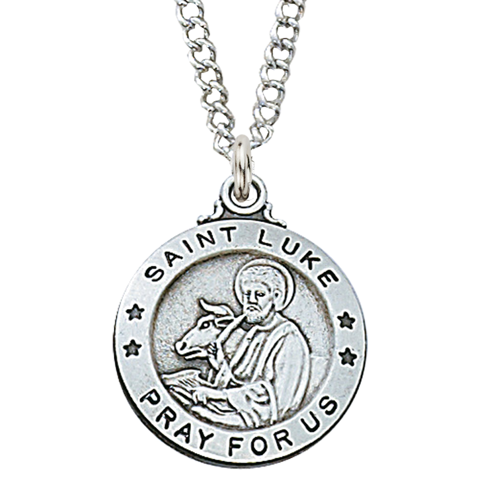 Sterling Silver St. Luke Medal Necklace With 20 Inch Rhodium Plated ...