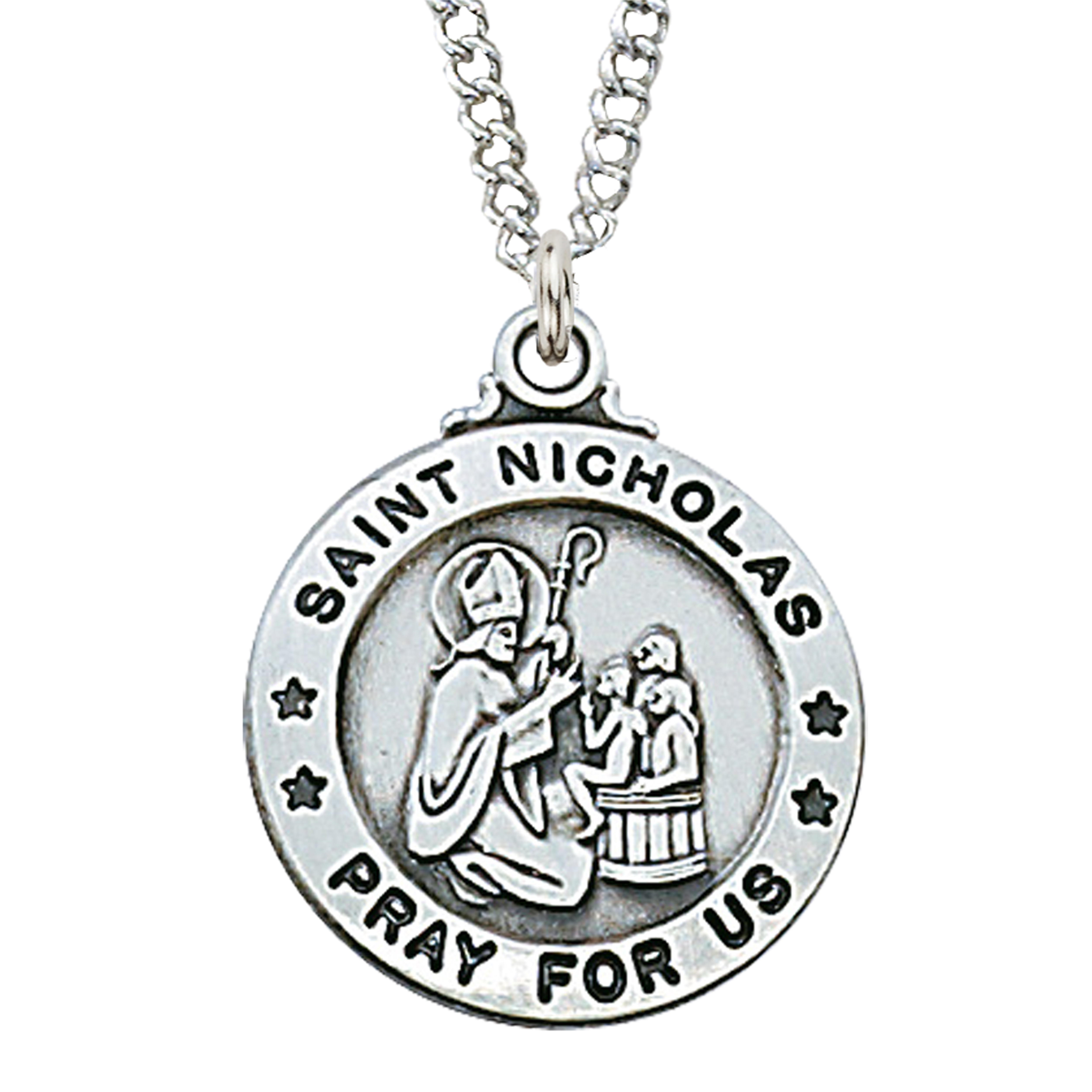 Sterling Silver St. Nicholas Medal Necklace With 20 Inch Rhodium Plated ...