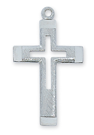 Sterling Silver Cut Out Cross Necklace With 18 Inch Rhodium Plated ...