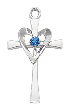 Sterling Silver Cross Necklace With blue glass stone on 18 Inch rhodium ...