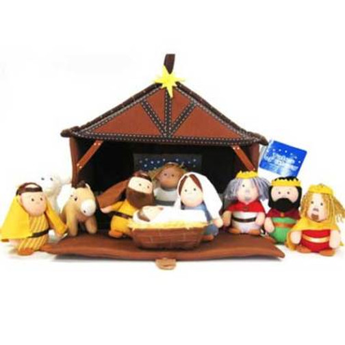 Plush Nativity Toy Set - 4 Inch Figures - With Handled Manger